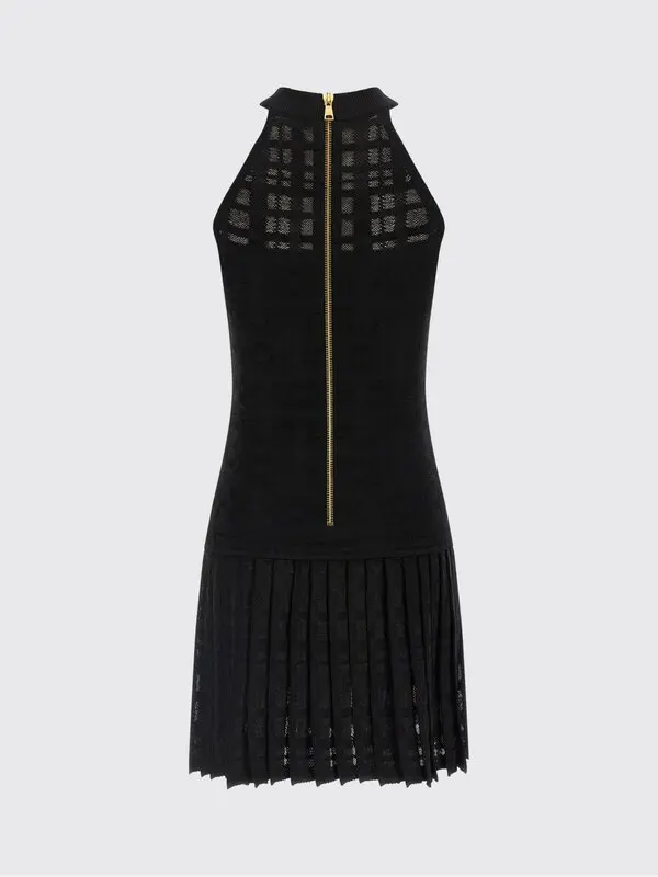 Balmain Halterneck Pleated Dress - Black