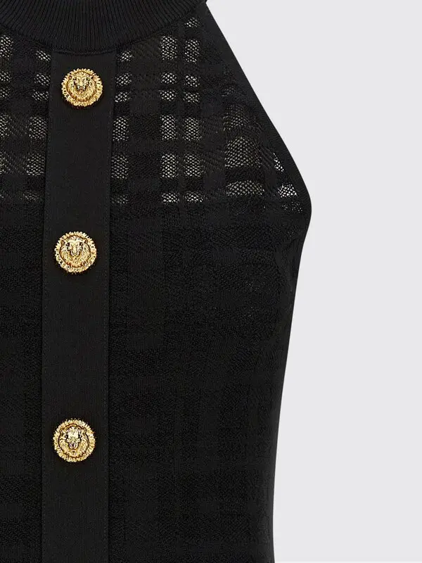 Balmain Halterneck Pleated Dress - Black