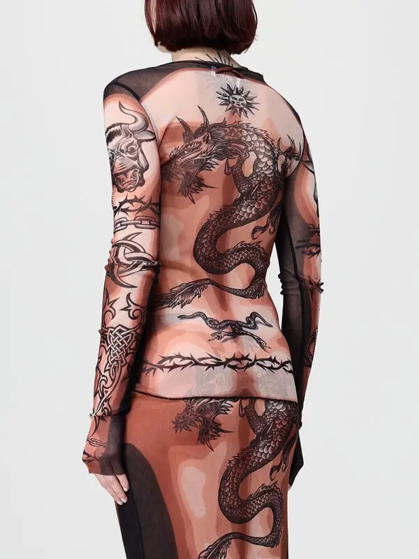 JEAN PAUL GAULTIER Safe Sex Tattoo Re-edition' Printed Tulle Top