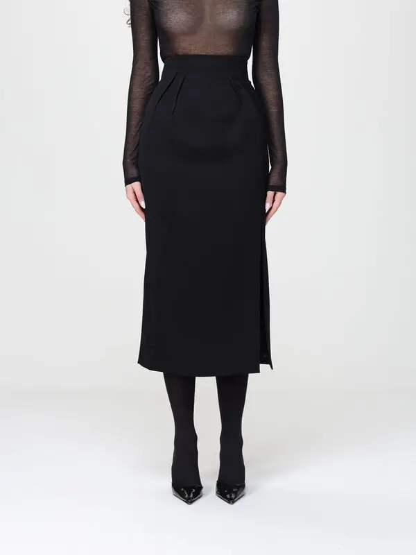 MUGLER Wool Midi Skirt - Black