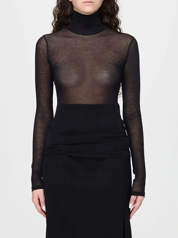 MUGLER Lyocell Turtleneck Top - Black