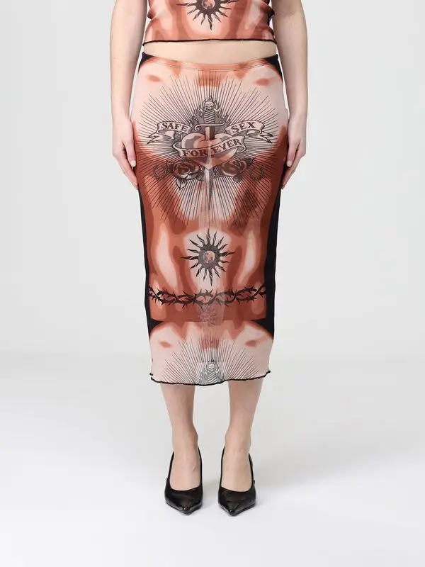 JEAN PAUL GAULTIER Tulle Graphic Print Pencil Skirt - Nude