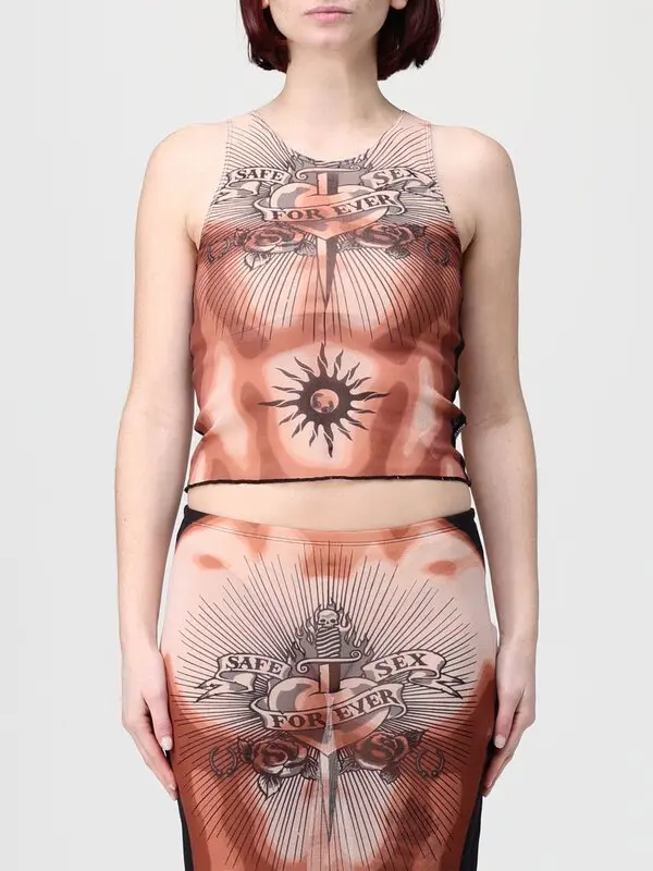 JEAN PAUL GAULTIER The Safe Sex Tattoo Reedition" Printed Tulle Top