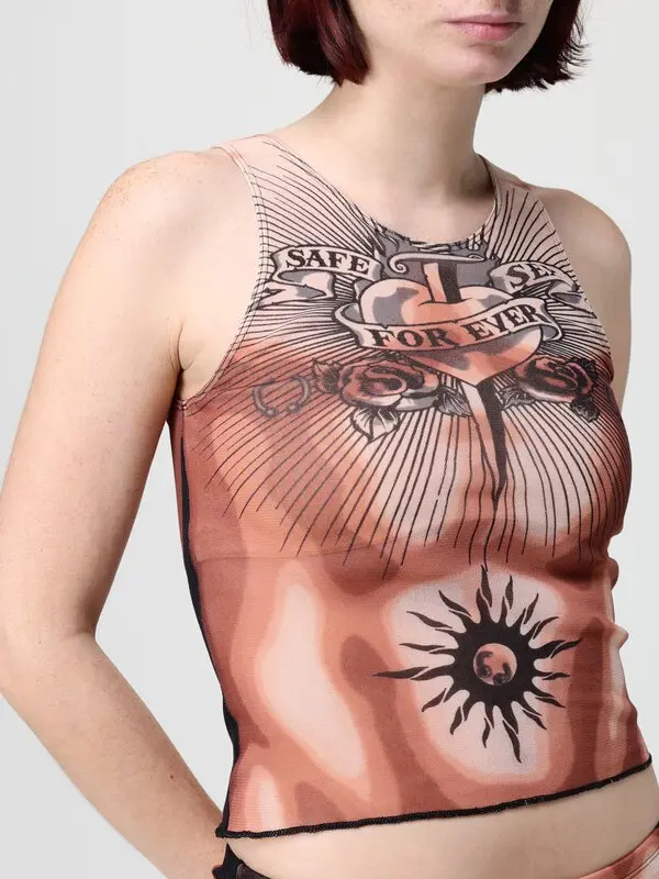 JEAN PAUL GAULTIER The Safe Sex Tattoo Reedition" Printed Tulle Top