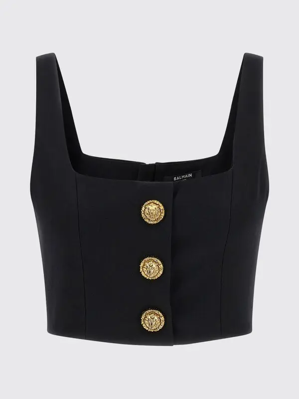 Balmain Cropped Top With Embellished Buttons - Black