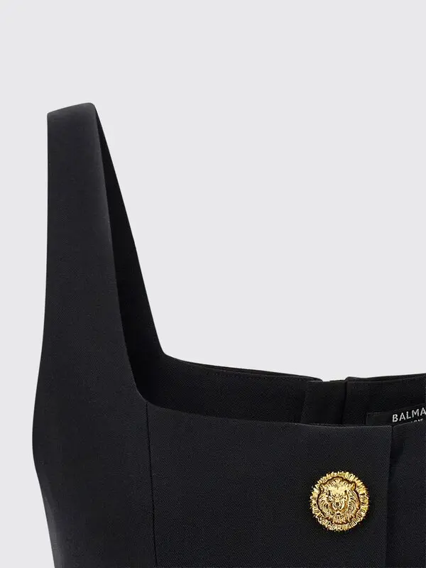 Balmain Cropped Top With Embellished Buttons - Black