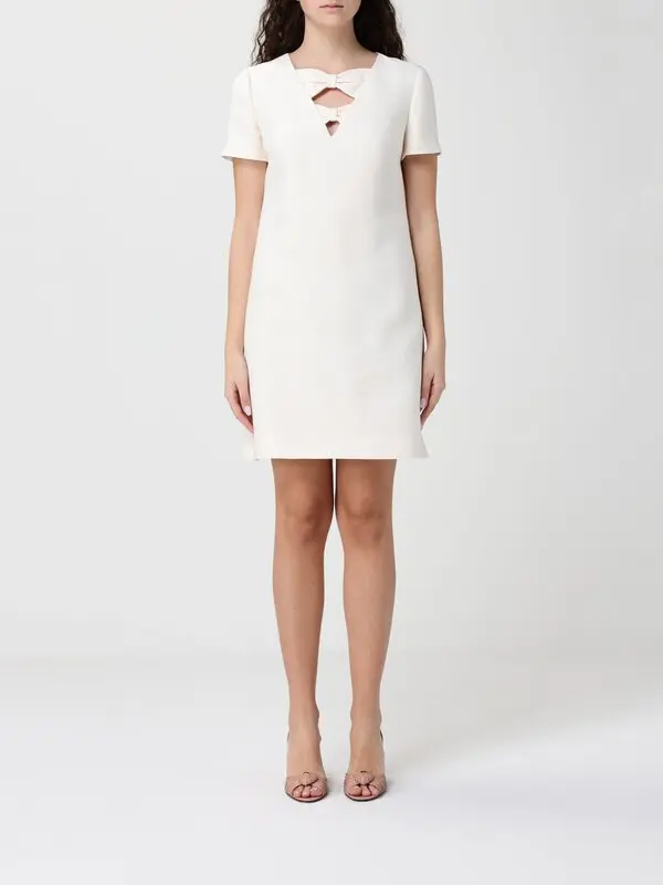 Valentino Garavani Virgin Wool And Silk Dress With Bow Detail - Ivory