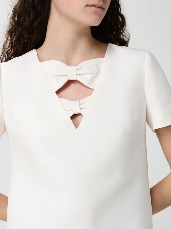 Valentino Garavani Virgin Wool And Silk Dress With Bow Detail - Ivory