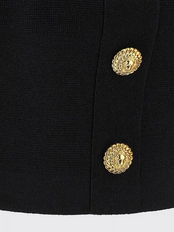 Balmain Cropped Knit Top With Embellished Buttons - Black