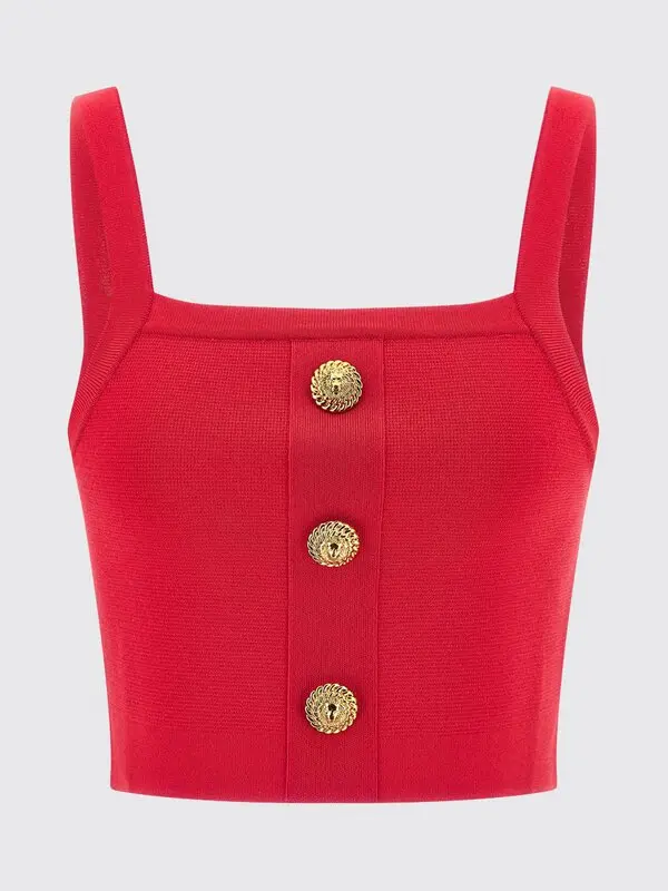 Balmain Cropped Knit Top With Embellished Buttons - Fuchsia