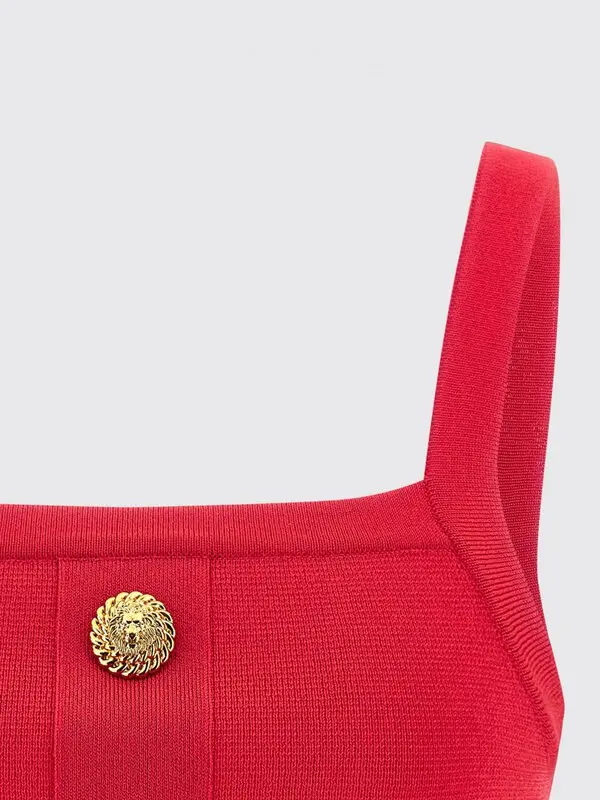 Balmain Cropped Knit Top With Embellished Buttons - Fuchsia