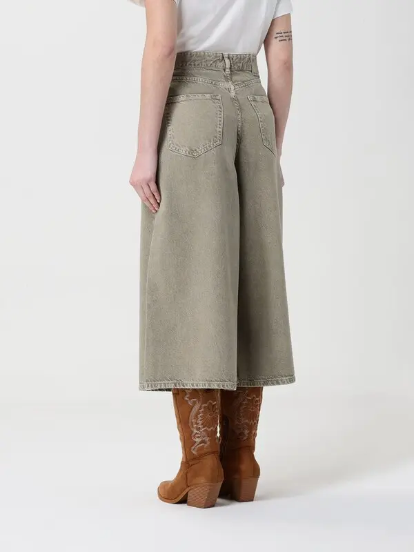 Pinko Cropped Wide-leg Jeans In Vintage Cotton Denim - Green