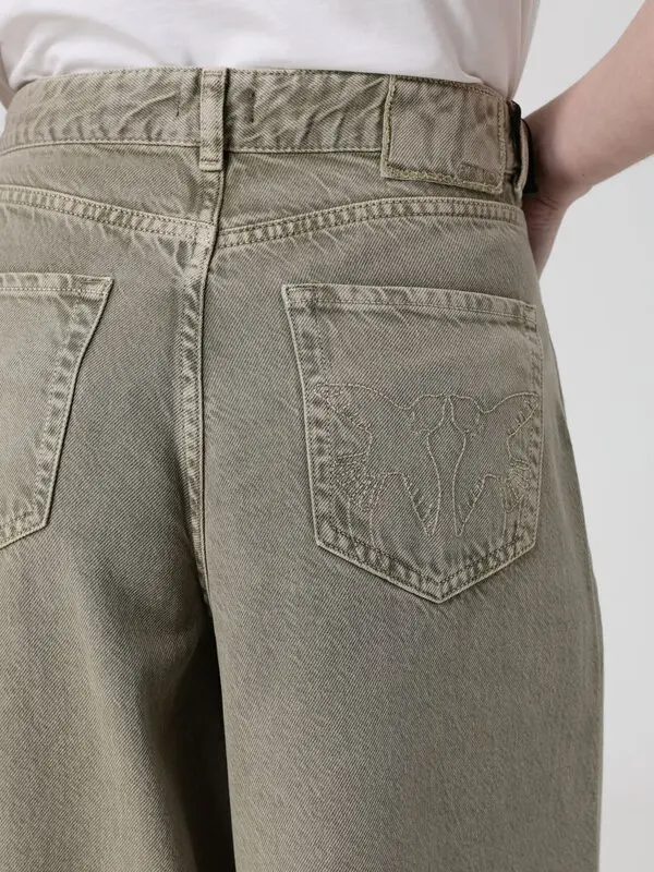 Pinko Cropped Wide-leg Jeans In Vintage Cotton Denim - Green