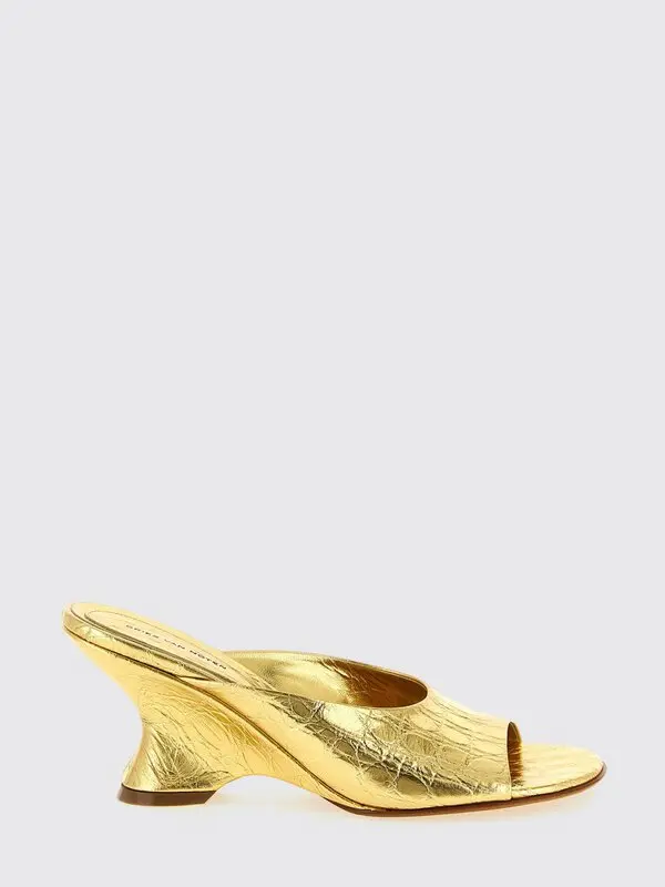 Dries Van Noten Laminated Crocodile Print Leather Mules - Gold
