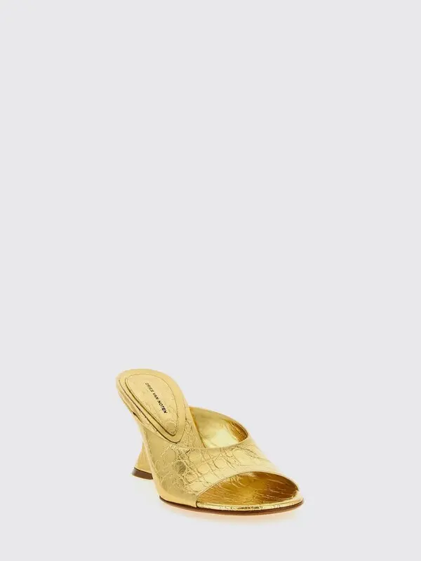 Dries Van Noten Laminated Crocodile Print Leather Mules - Gold