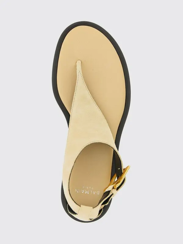 Balmain Suede Calfskin Anthem Sandals - Beige