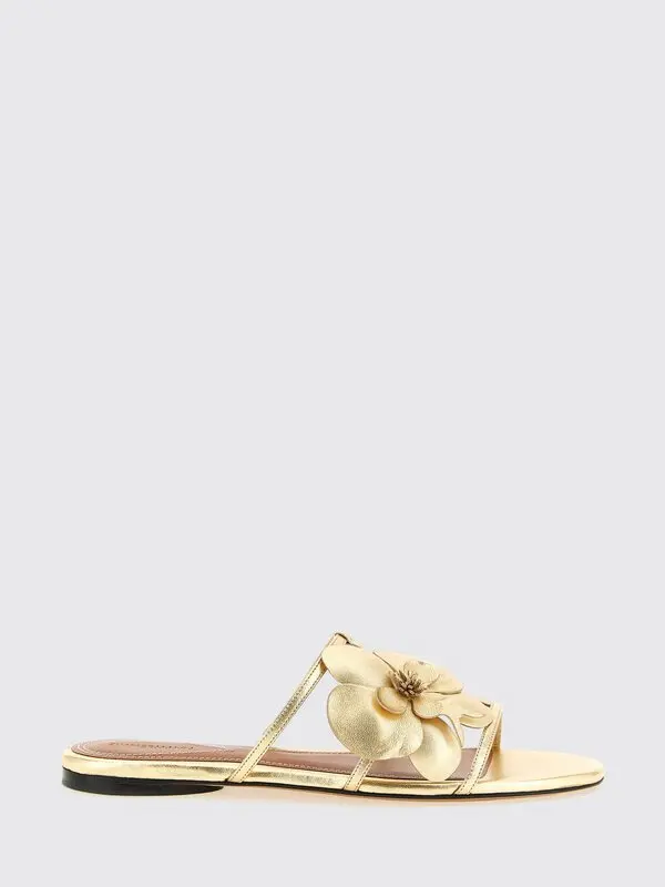 Zimmermann Orchid Laminated Leather Sandals With Floral Appliqu - Gold