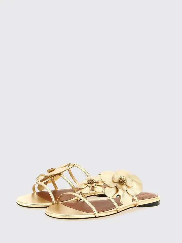 Zimmermann Orchid Laminated Leather Sandals With Floral Appliqu - Gold