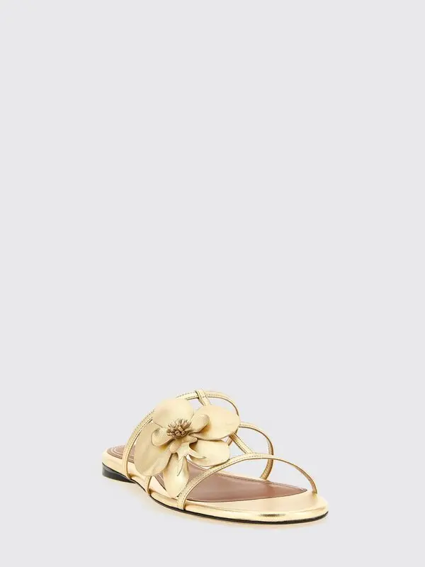 Zimmermann Orchid Laminated Leather Sandals With Floral Appliqu - Gold