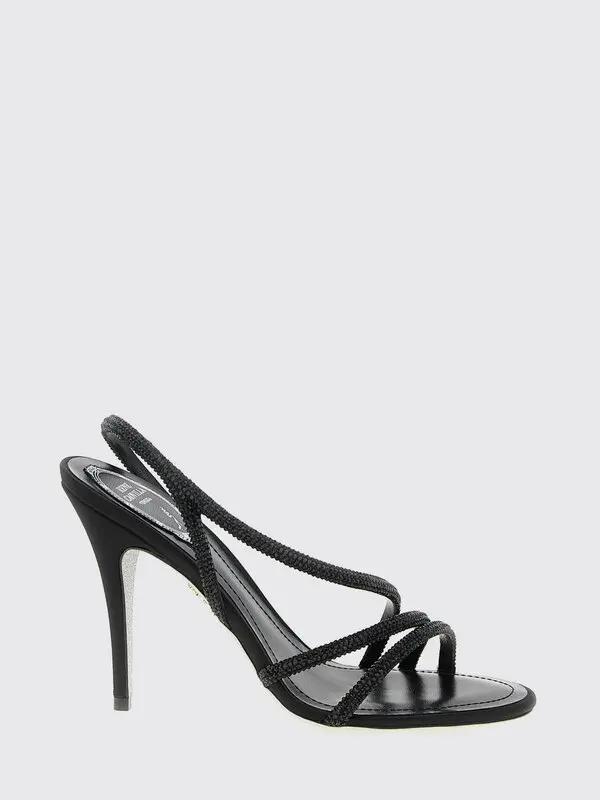 Rene Caovilla Satin Crystal Embellished Stiletto Sandals - Black
