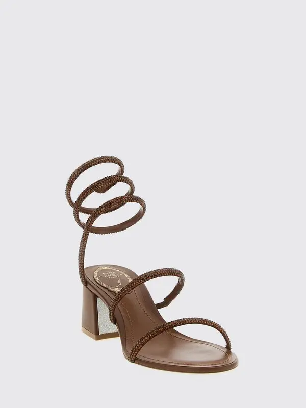 Rene Caovilla Cleo Nappa Leather Sandals With Crystals - Brown