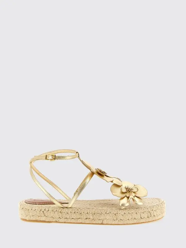 Zimmermann Orchid Laminated Leather Wedge Sandal With Floral Applications - Gold