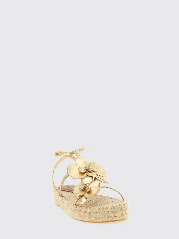 Zimmermann Orchid Laminated Leather Wedge Sandal With Floral Applications - Gold