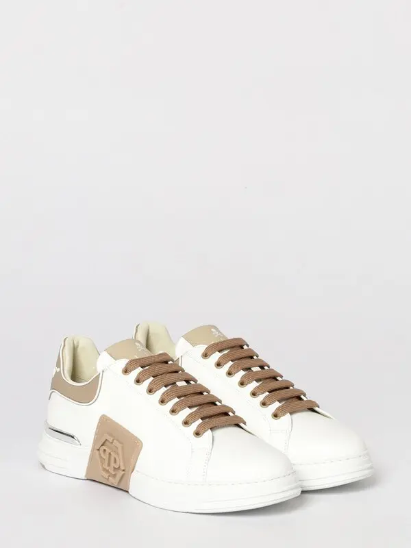 Philipp Plein Phantom Kick Leather Low Top Sneakers - Beige