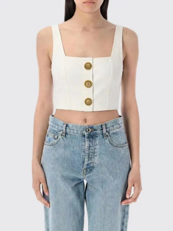 Balmain Cropped Top With Button Detail - White
