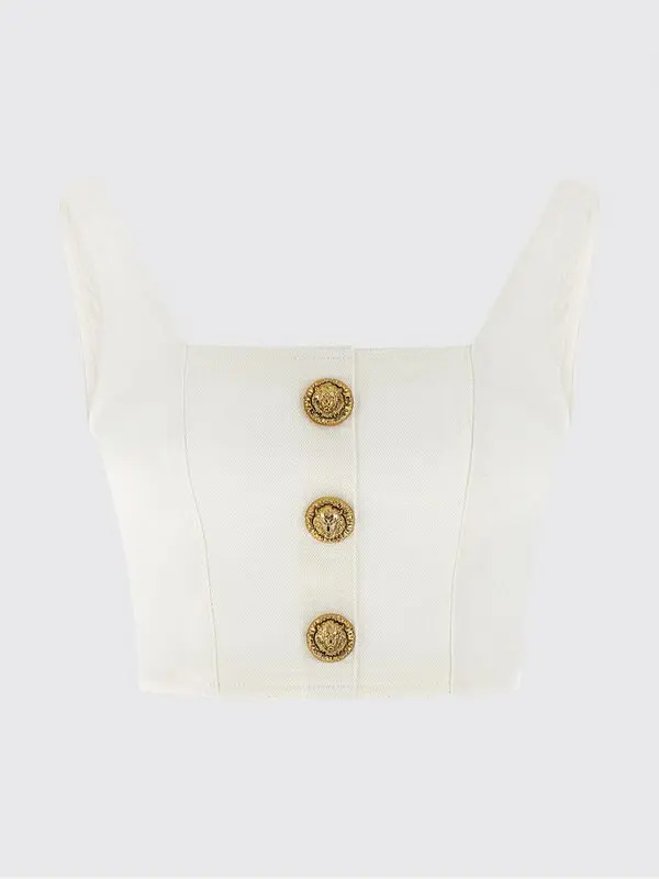 Balmain Cropped Top With Button Detail - White