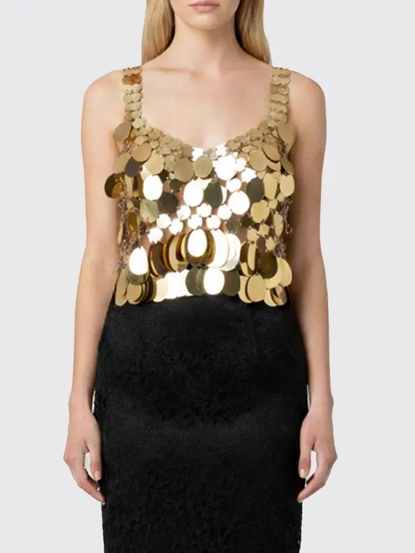 Rabanne Embellished Metallic Top - Gold