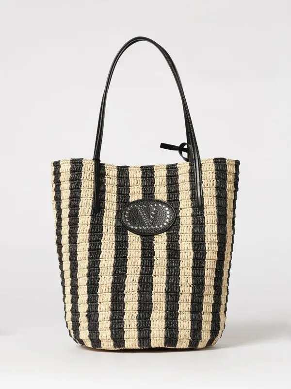 Valentino Garavani Striped Raffia Tote Bag - Natural