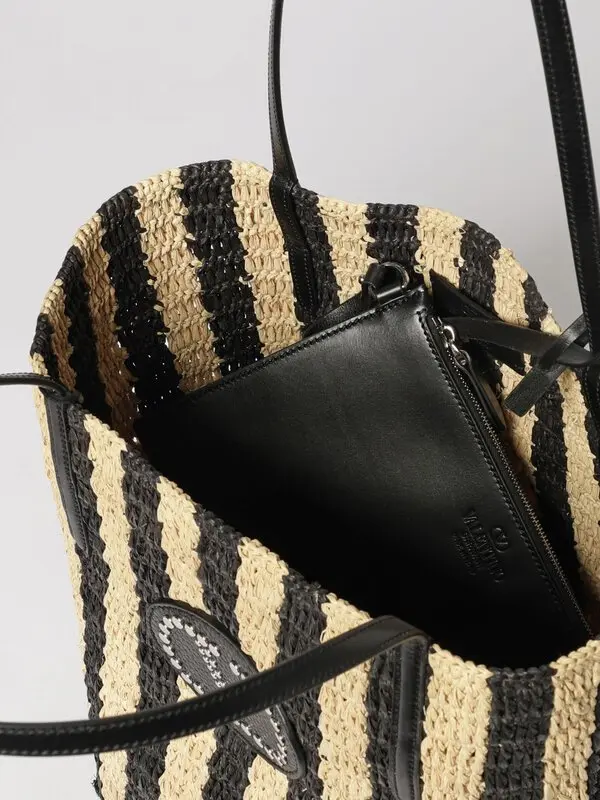 Valentino Garavani Striped Raffia Tote Bag - Natural