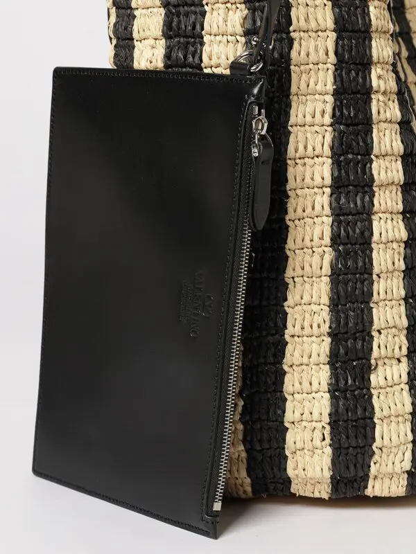 Valentino Garavani Striped Raffia Tote Bag - Natural