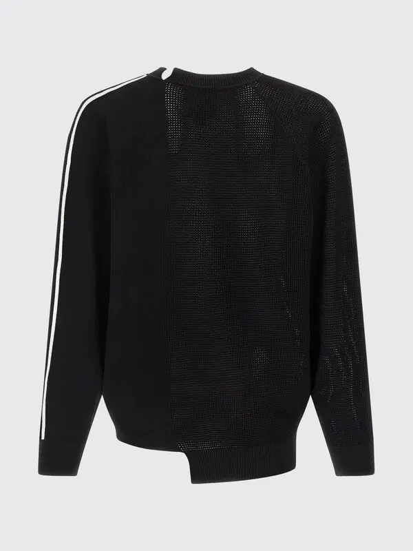 Y3 Crew Neck Pullover With Distressed Mesh And Asymmetrical Hem