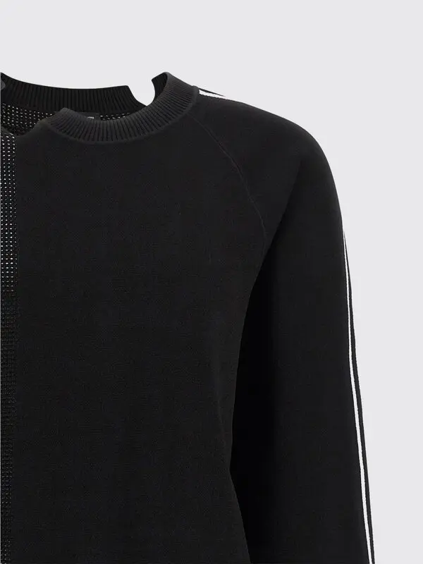 Y3 Crew Neck Pullover With Distressed Mesh And Asymmetrical Hem