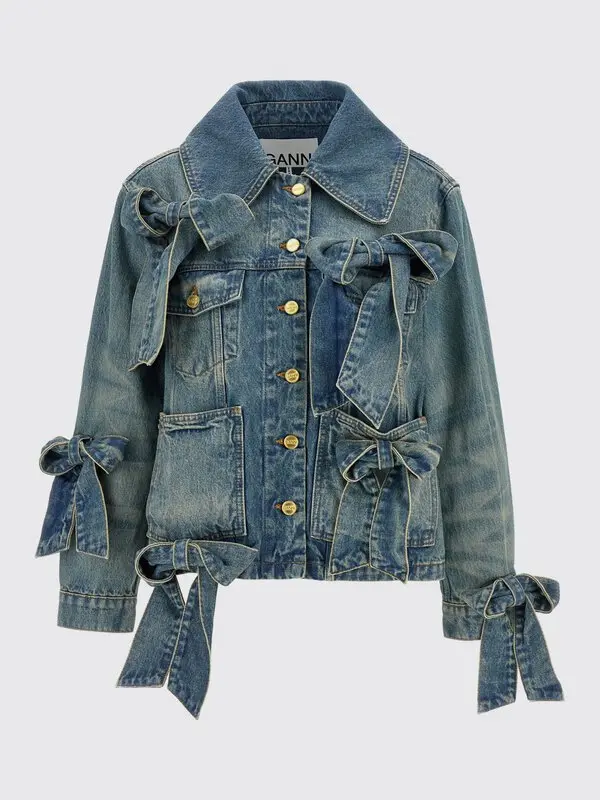 GANNI Denim Jacket With Bow Detailing - Blue