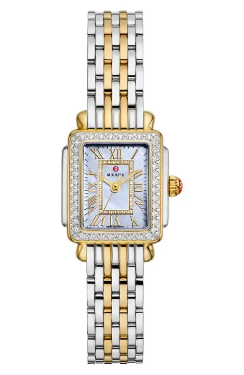 Michele Deco Madison Mini Diamond & Mother-of-pearl Two-tone Bracelet Watch - Two-tone/blue