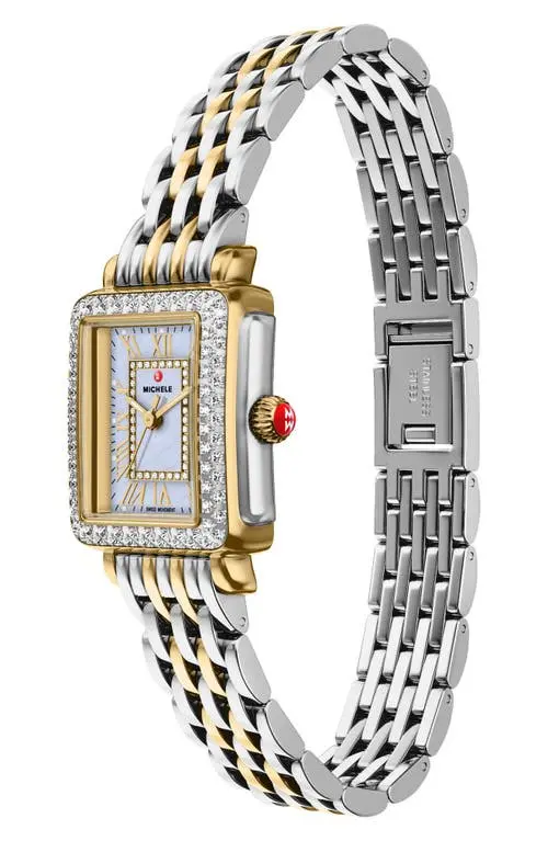 Michele Deco Madison Mini Diamond & Mother-of-pearl Bracelet Watch - Two-tone/blue