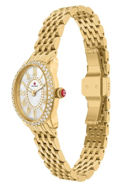 Michele Serein Oval Diamond & Mother-of-pearl Bracelet Watch - Gold