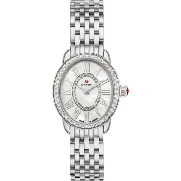 Michele Serein Oval Diamond And Mother-of-pearl Bracelet Watch - Silver