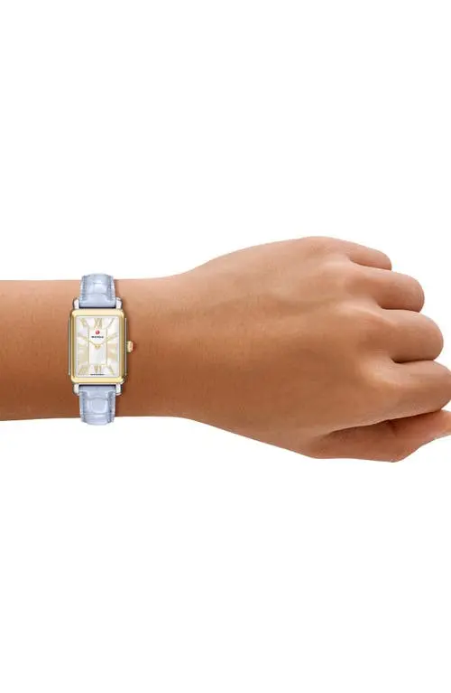 Michele Deco Park Two-tone Mother-of-pearl Leather Strap Watch - Blue