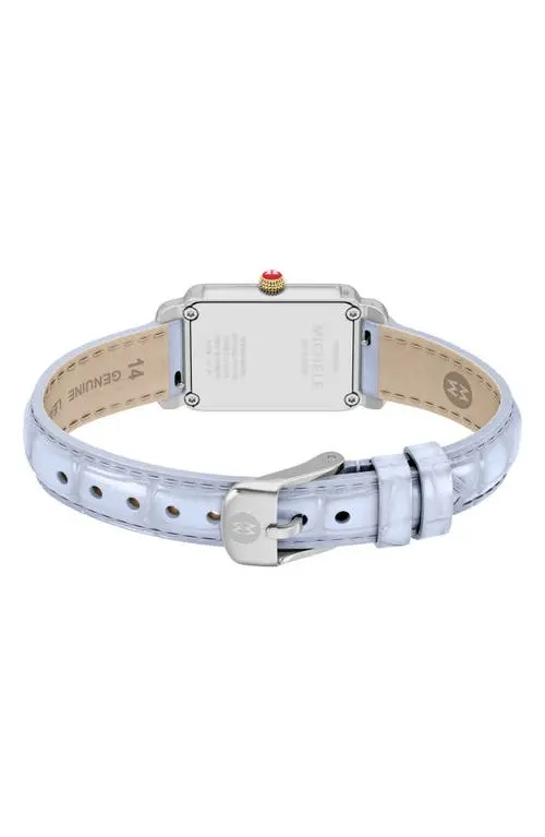 Michele Deco Park Two-tone Mother-of-pearl Leather Strap Watch - Blue