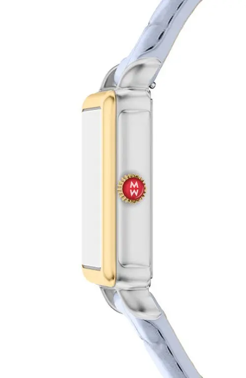 Michele Deco Park Two-tone Mother-of-pearl Leather Strap Watch - Blue