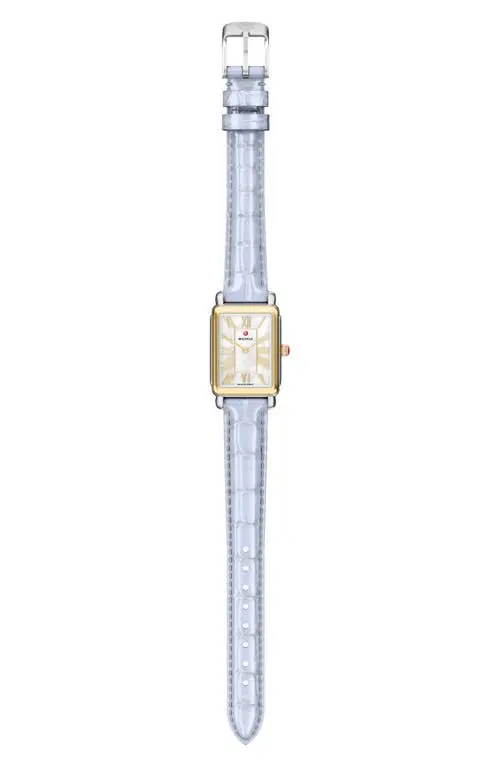 Michele Deco Park Two-tone Mother-of-pearl Leather Strap Watch - Blue