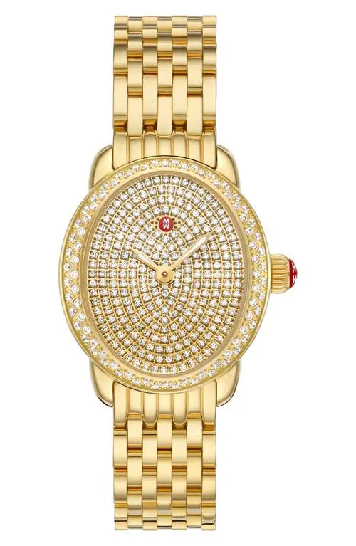 Michele Serein Oval Diamond Bracelet Watch - Gold