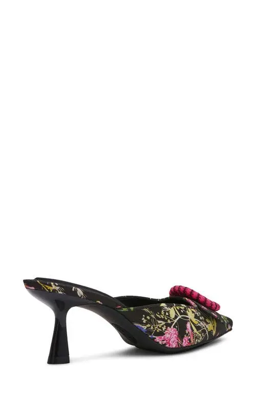 Anne Klein Cassia Buckled Kitten Heel Mules - Black Floral