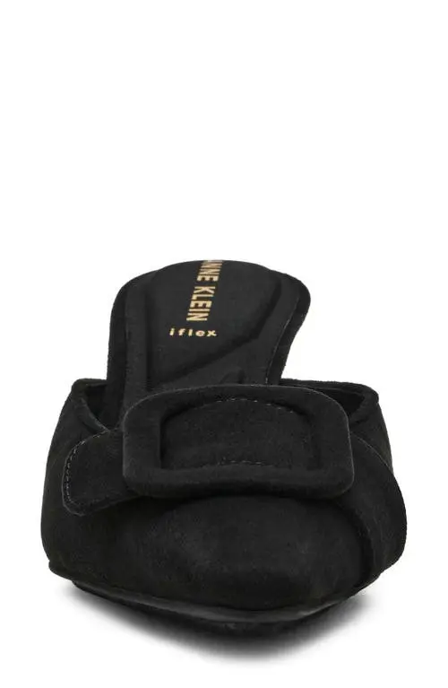 Anne Klein Cassia Buckled Kitten Heel Mules - Black Microsuede