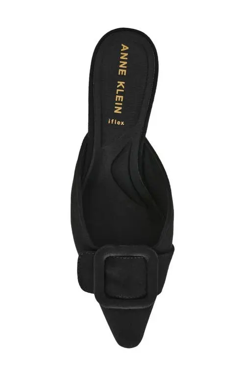Anne Klein Cassia Buckled Kitten Heel Mules - Black Microsuede