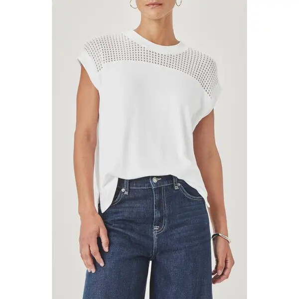 Splendid Jada Pointelle Cap Sleeve T-shirt - White